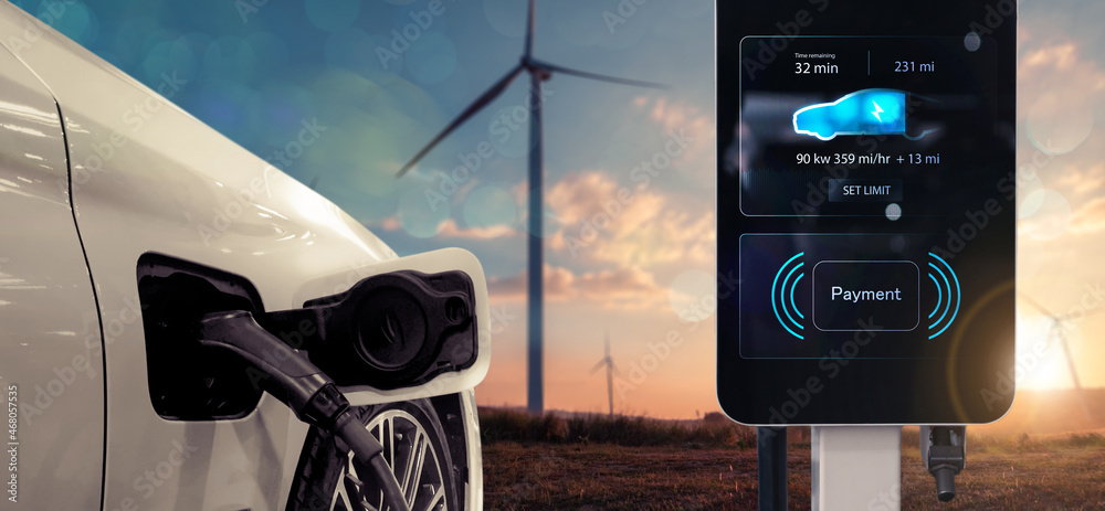 Electric car charging station charging power battery using pump cable ...