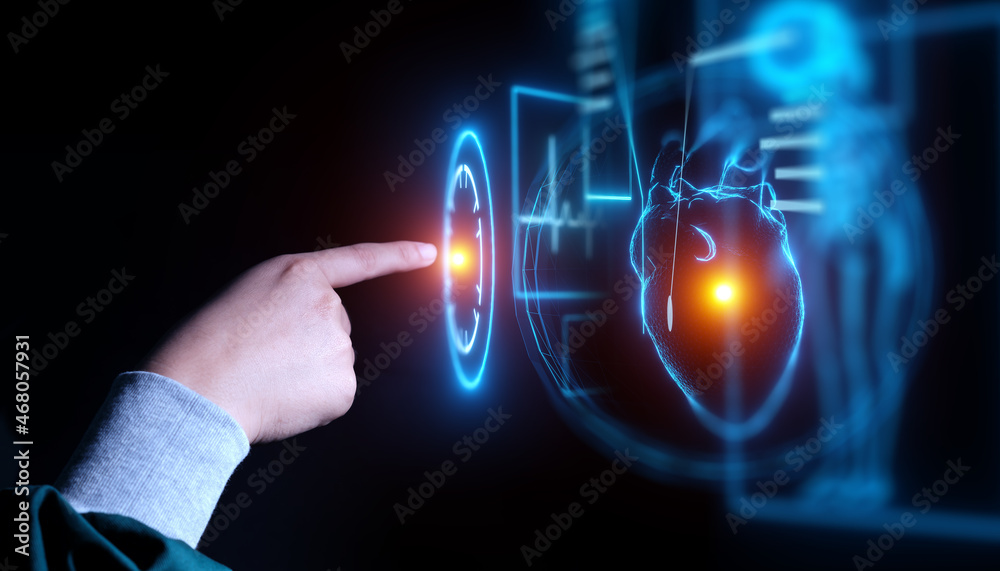 Human heart hologram user interface screen infographic, Artificial ...
