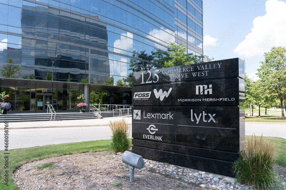 Markham, On, Canada - August 23, 2021: A directory sign with company ...