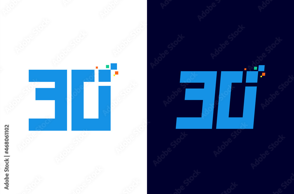 Number 30 digital logo design with pixel Stock Vector | Adobe Stock