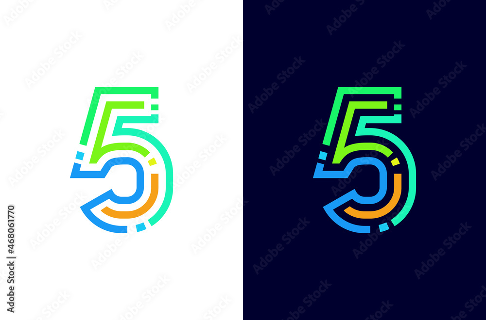 Number 5 digital logo with colorful line Stock Vector | Adobe Stock
