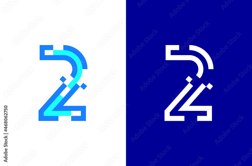 Number 2 digital logo. Numbers design with technology concept. Line ...
