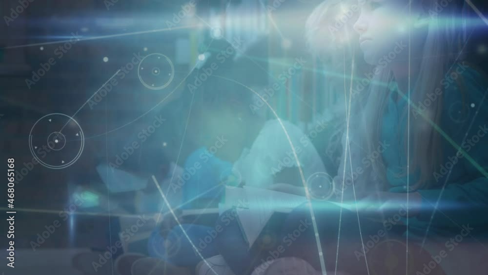 Animation of network of connections over school children Stock Video ...