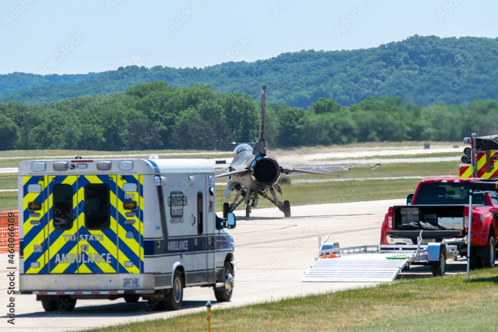 Ambulance on a runway in an airbase Stock Photo | Adobe Stock