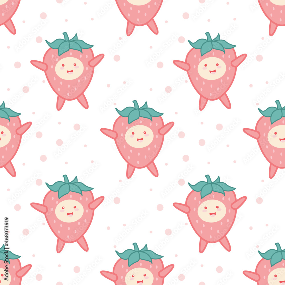 Cute strawberry cartoon seamless pattern vector on white Background ...
