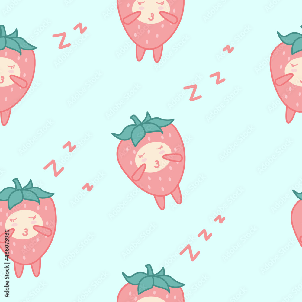 Cute strawberry cartoon seamless pattern vector on blue Background ...