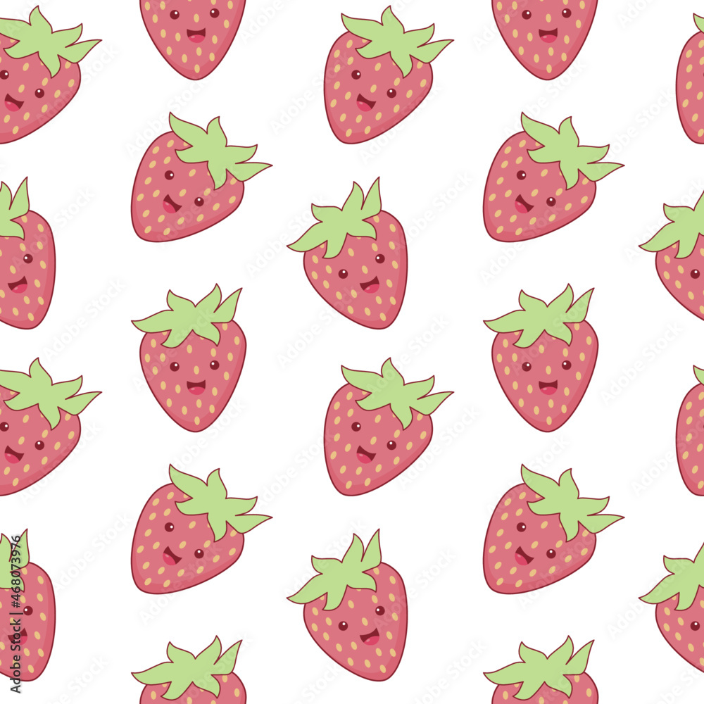 Cute strawberry cartoon seamless pattern vector on white Background ...