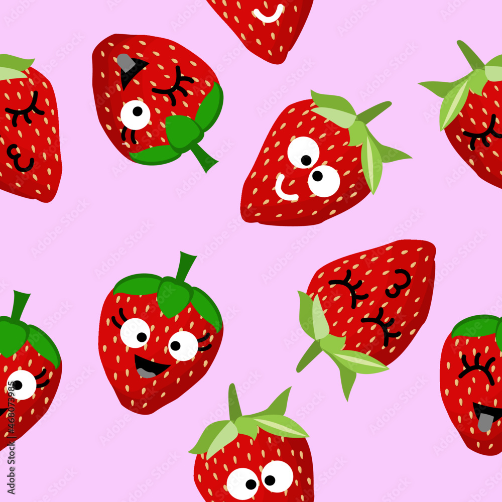 Cute strawberry cartoon seamless pattern vector on pink Background ...