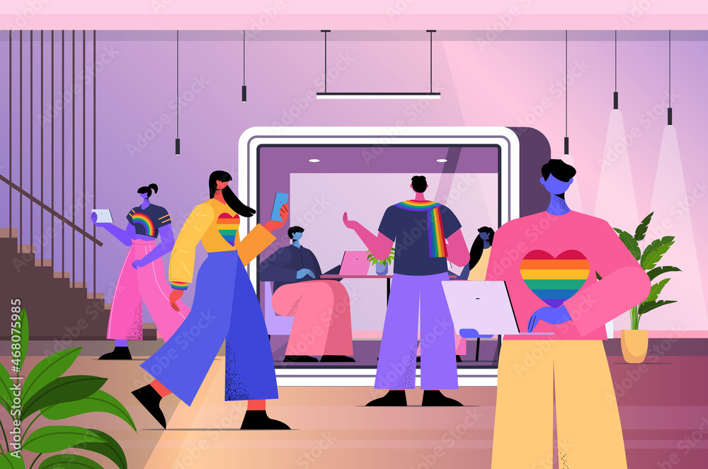 businesspeople working together in office lgbt rainbow flags gay ...