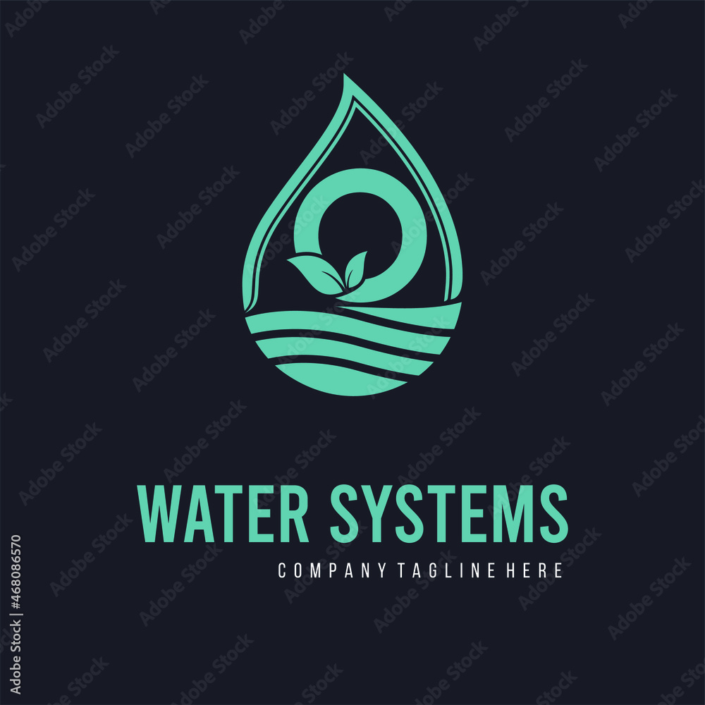 Initial Q Letter with water drop and leaf for water drainage ...