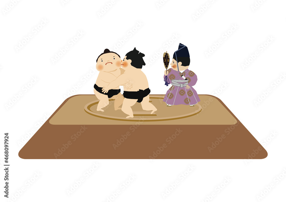 スポーツのイラスト素材。 相撲のクリップアート。 力士と行司。土俵。国技館のイメージ。 Stock ベクター | Adobe Stock