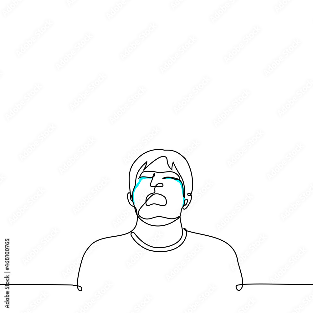man sobbing stream of tears with his mouth open - one line drawing ...