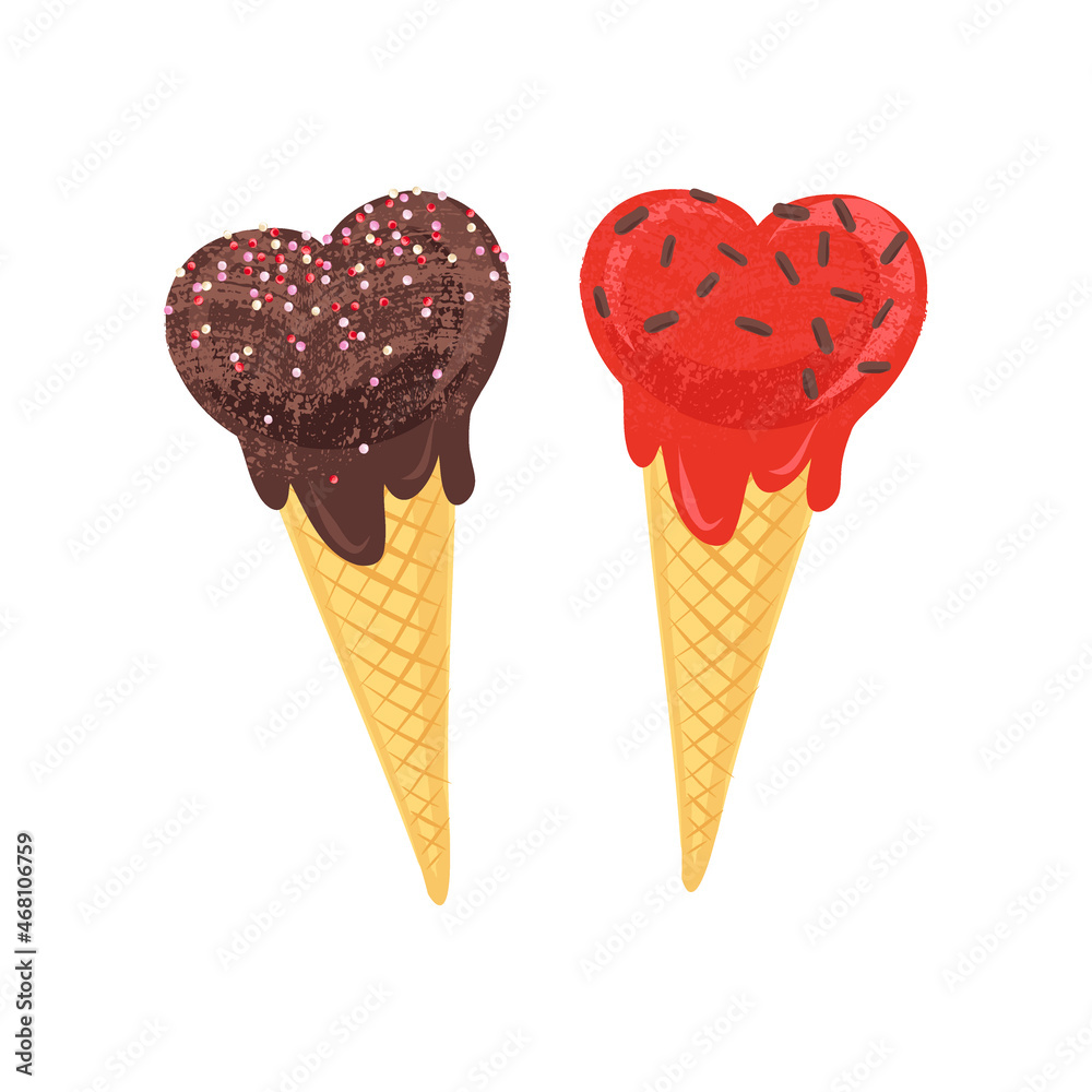Ice cream cone vector clip art set isolated on white. Valentines day ...