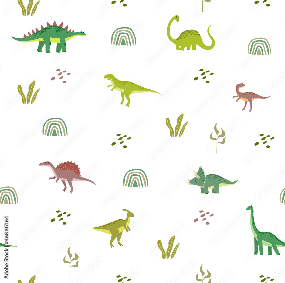 Vector seamless background with dinosaurs. Jurassic Park. Children's ...