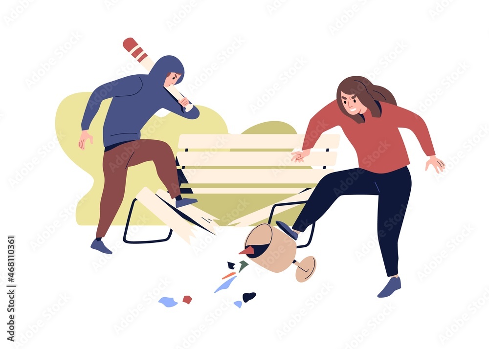 Vecteur Stock Vandalism concept. Street vandals destroying public ... Vecteur Stock Vandalism concept. Street vandals destroying public ...