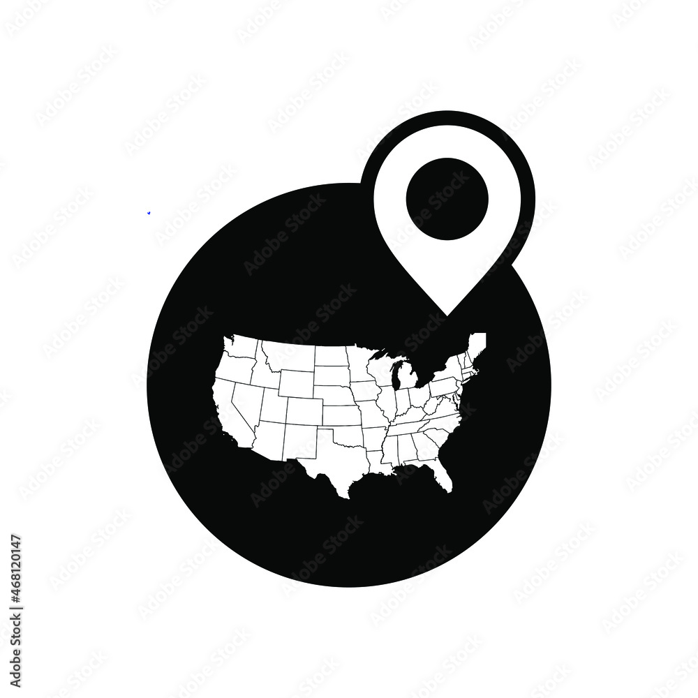 Pin location icon in the USA. American pin and map design vector for ...
