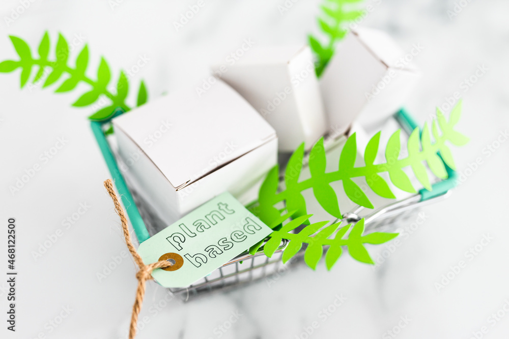 sustainability and cruelty free product concept, shopping basket with ...