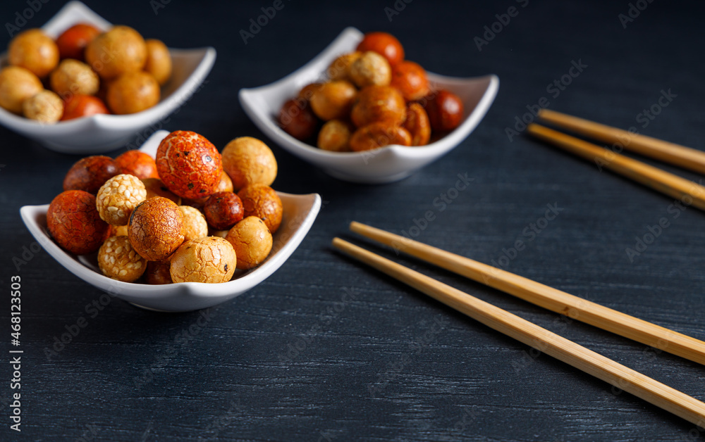 Senbei japanese snack. Senbei traditional Japanese snack in a bowl ...