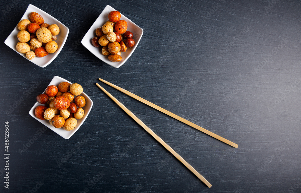 Senbei japanese snack. Senbei traditional Japanese snack in a bowl ...