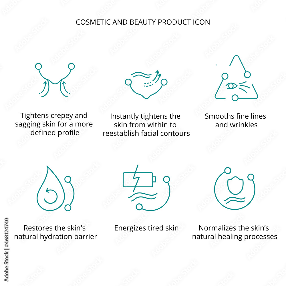Face serum cosmetic and beauty product icon set for web, eco packaging ...