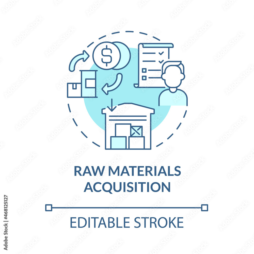 Raw materials acquisition blue concept icon. Procurement for business ...