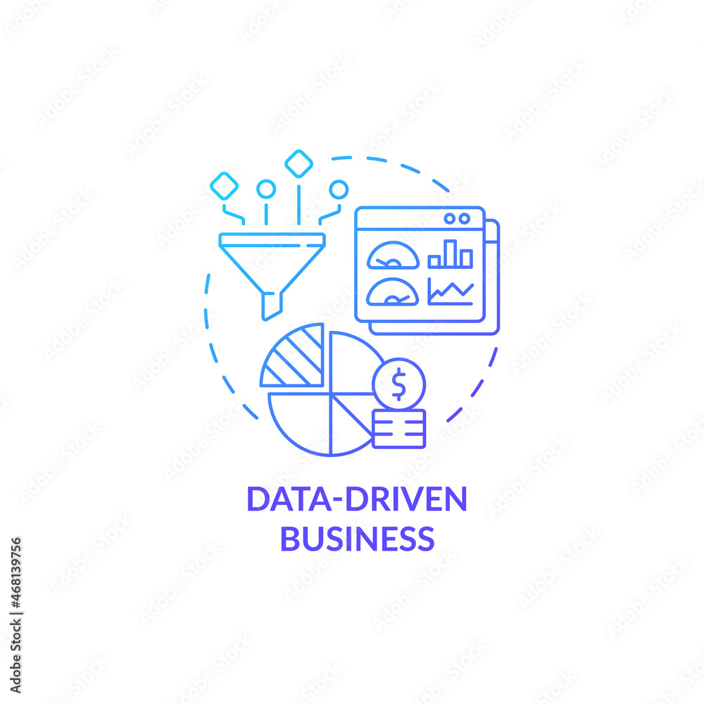 Data driven business blue gradient concept icon. Information as service ...