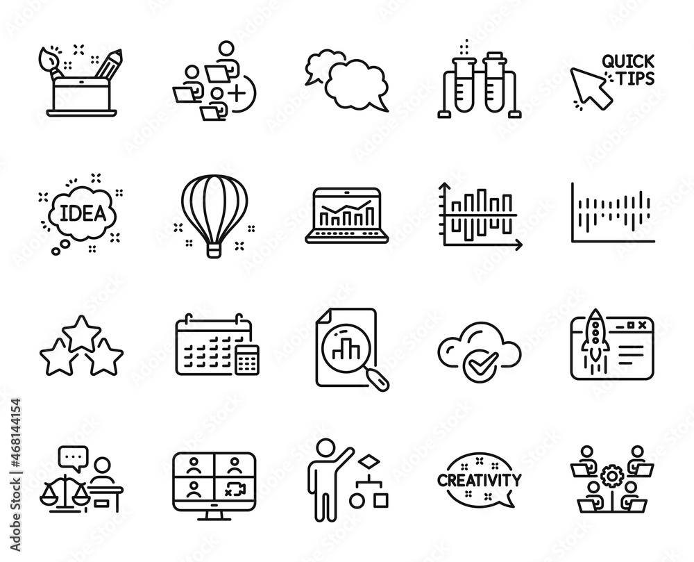 Vector set of Creativity, Algorithm and Messenger line icons set. Add ...