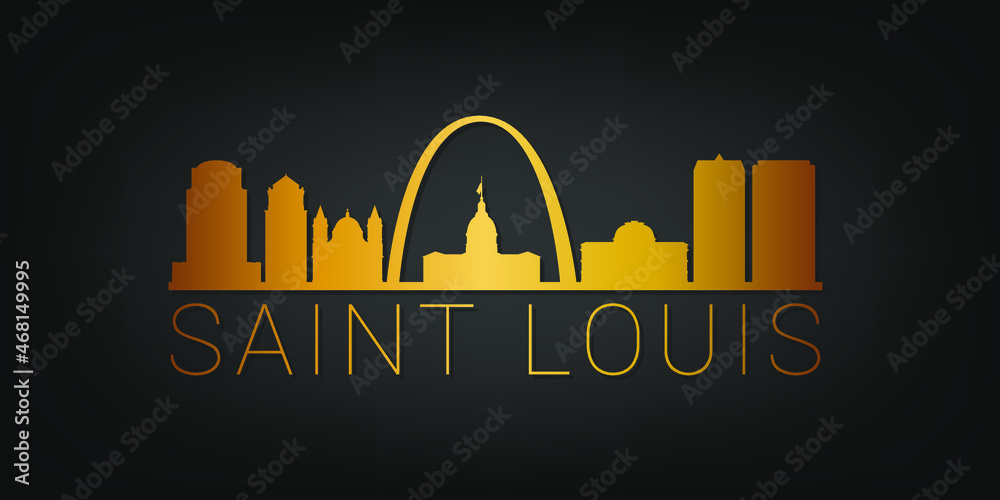 St. Louis, MO, USA Gold Skyline City Silhouette Vector. Golden Design ...