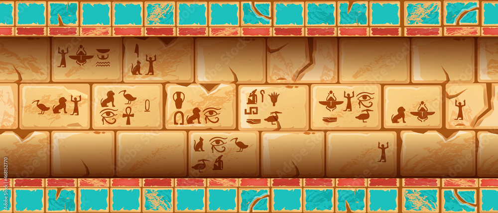 Seamless stone Egypt wall, vector rock brick tile temple background ...