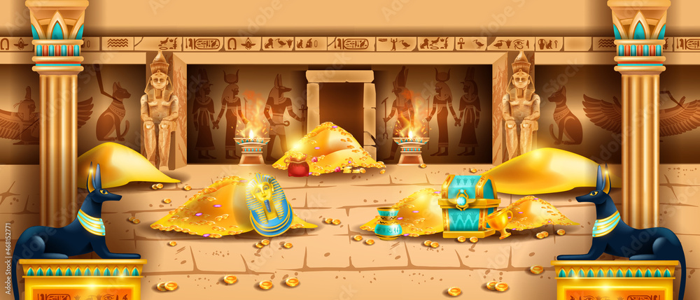 Egypt pharaoh treasure background, vector game ancient temple tomb ...