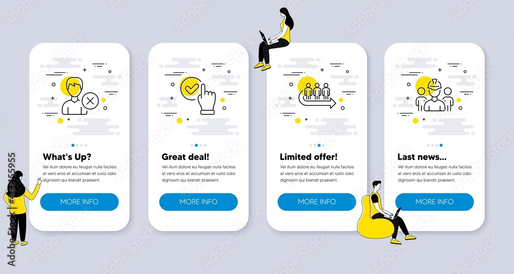 Set of People icons, such as Queue, Remove account, Checkbox icons. UI ...