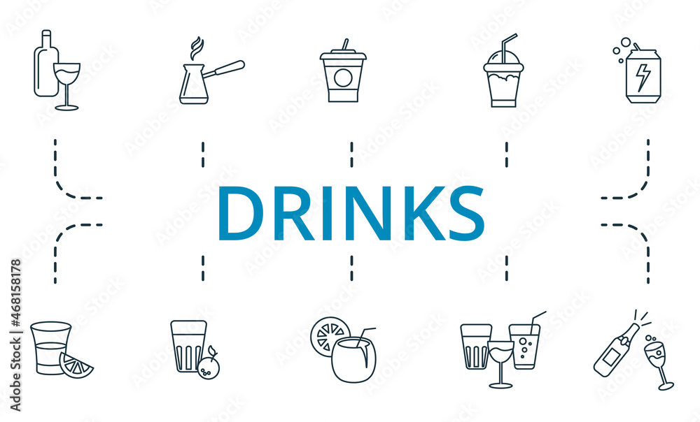 Drinks icon set. Collection of simple elements such as the coconat ...
