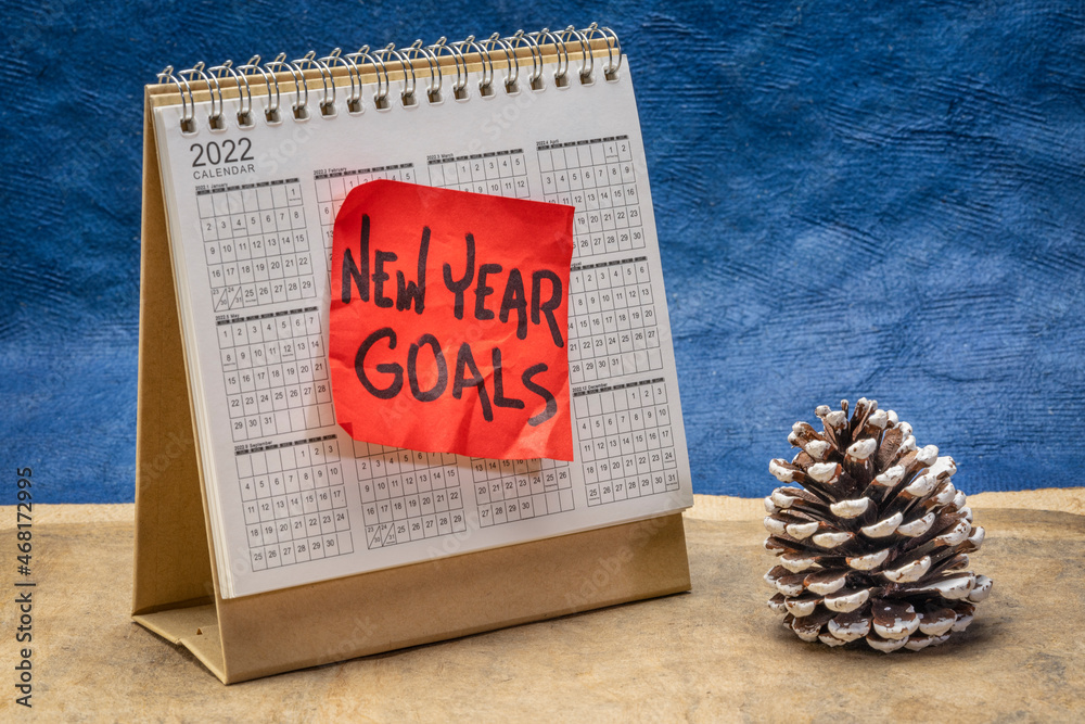 New Year goals - reminder note on the 2022 year spiral desktop calendar ...