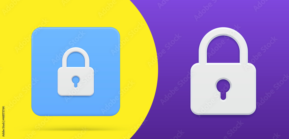 Closed lock simple 3d icon button set vector illustration. Hanged ...