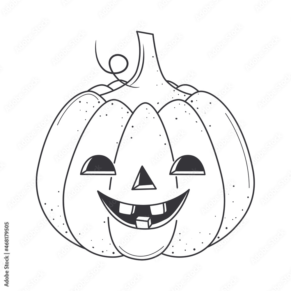 Halloween Carving smiling pumpkin for coloring book.Line art design for ...
