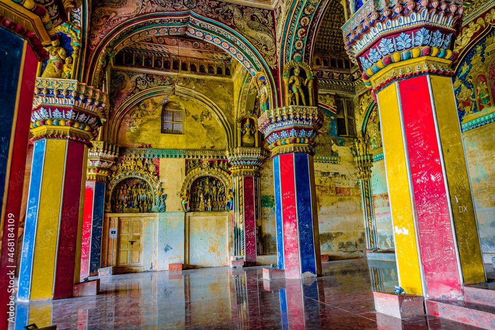 Thanjavur, Tamil Nadu, India - The high arches artworks and colorfully ...