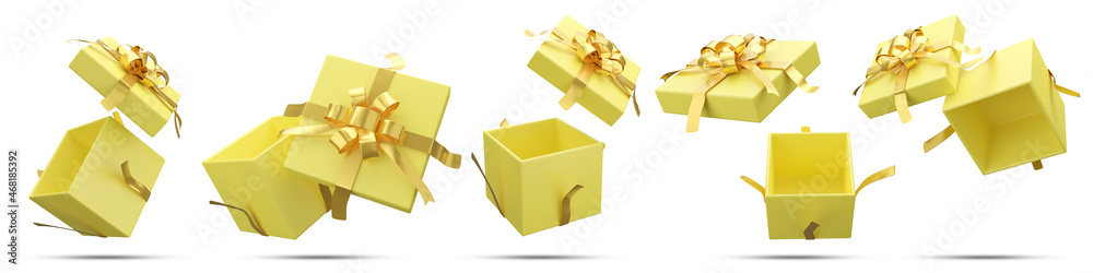 No.8 Yellow gift box with gold ribbon 3D rendering set 1 on white ...
