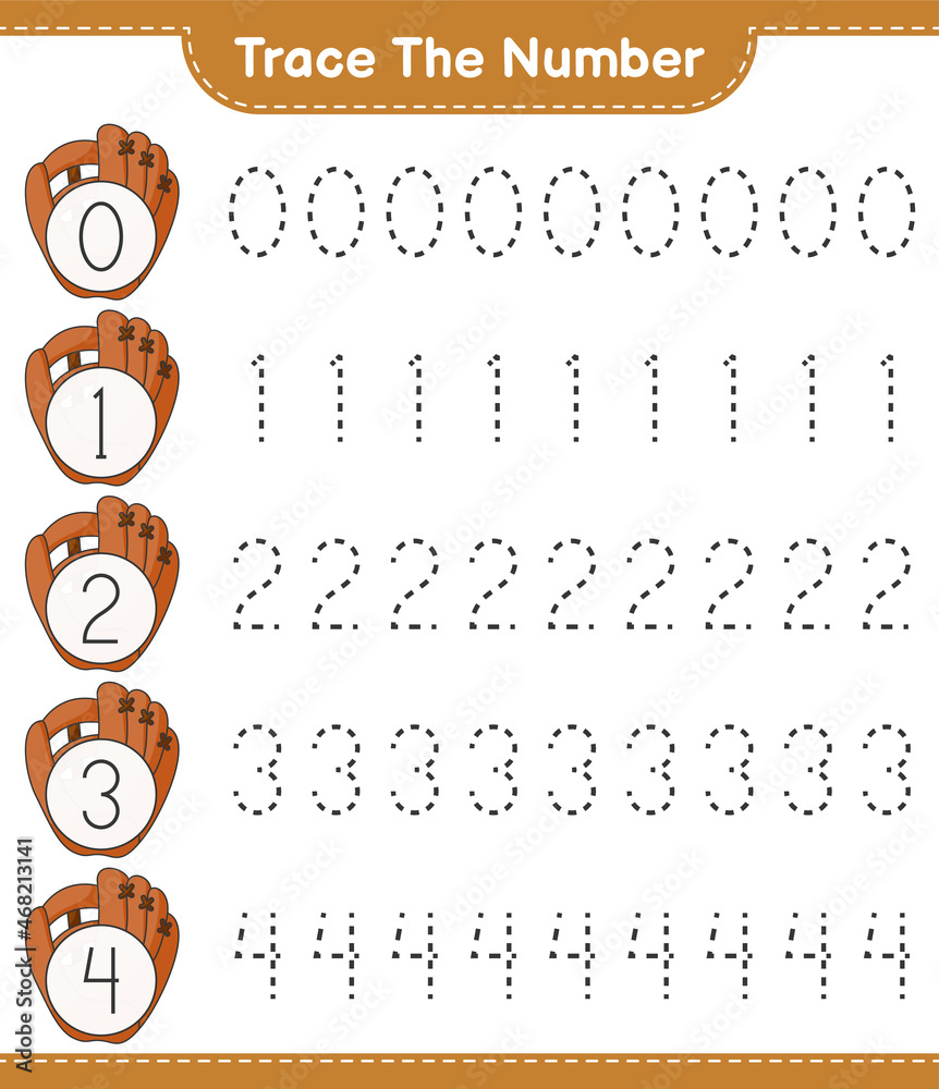 Trace the number. Tracing number with Baseball Glove. Educational ...
