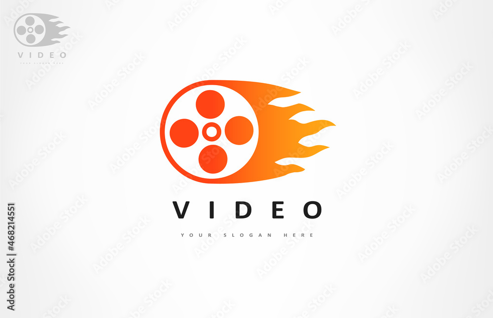 Video logo vector. Film reel in fire vector logo. Stock-Vektorgrafik ...