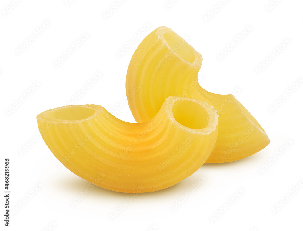 raw macaroni pasta isolated on white background with clipping path and ...