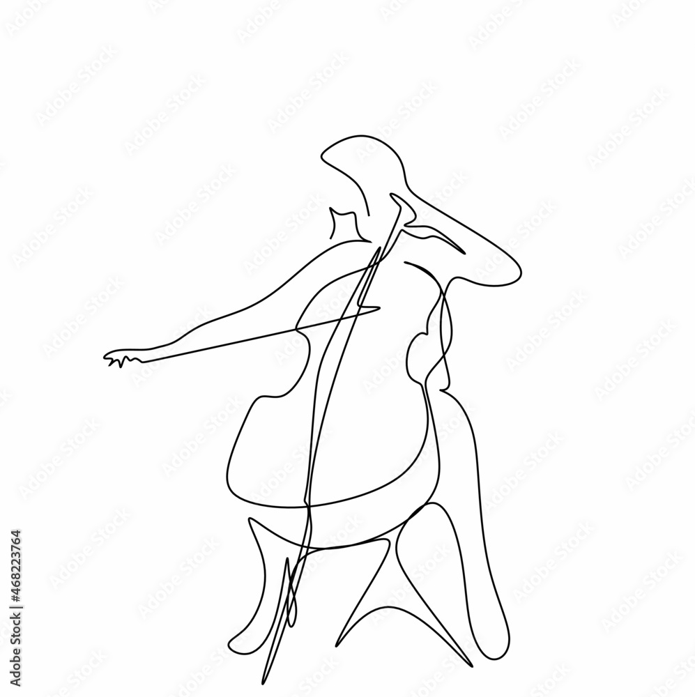 Continuous drawing with a single silhouette line of a woman playing the ...