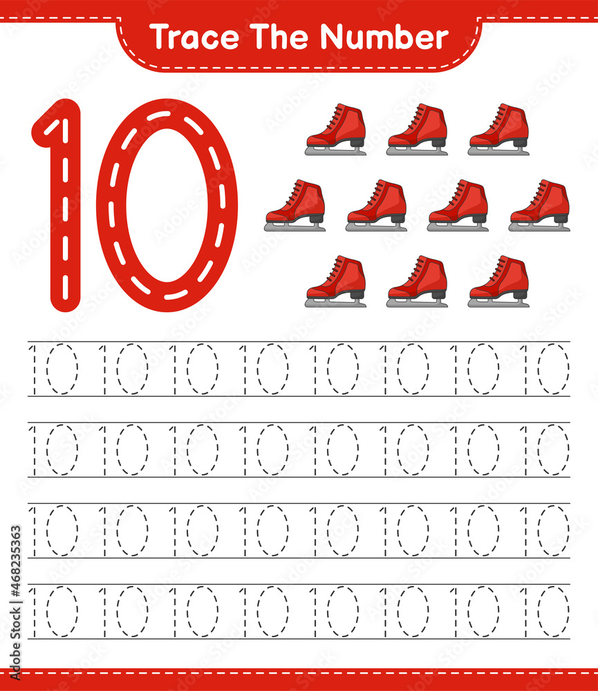 Trace the number. Tracing number with Ice Skates. Educational children ...