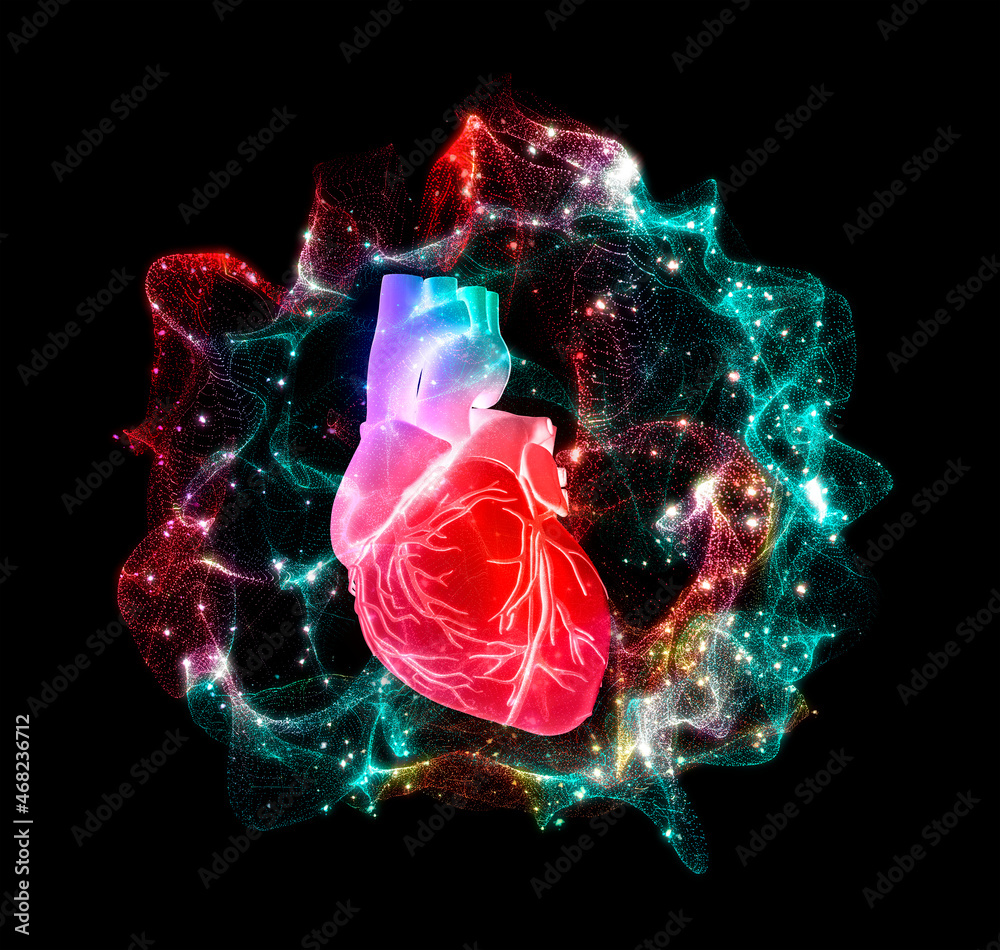 Poster Heart anatomy, with a colorful energy field showing feelings ...