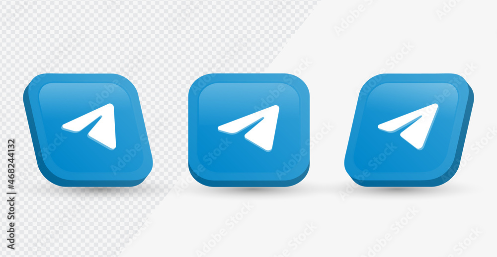 3d telegram logo in modern square for popular social media icons ...