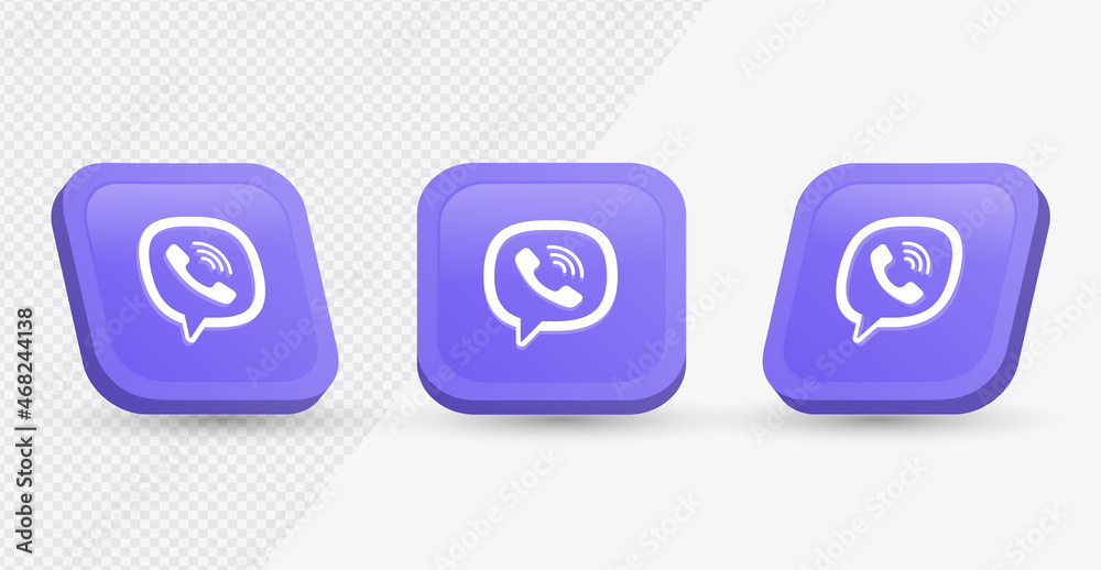 3d viber logo in modern square for popular social media icons buttons - viber 3d icon in round ...
