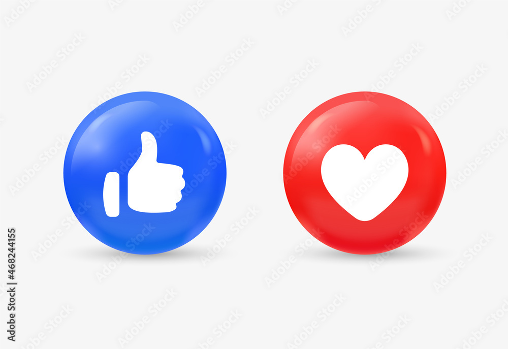3d Like love buttons in modern style for social media notification ...