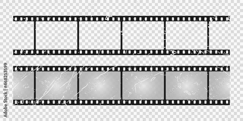 Grunge film strip on transparent background. Retro scratched camera ...