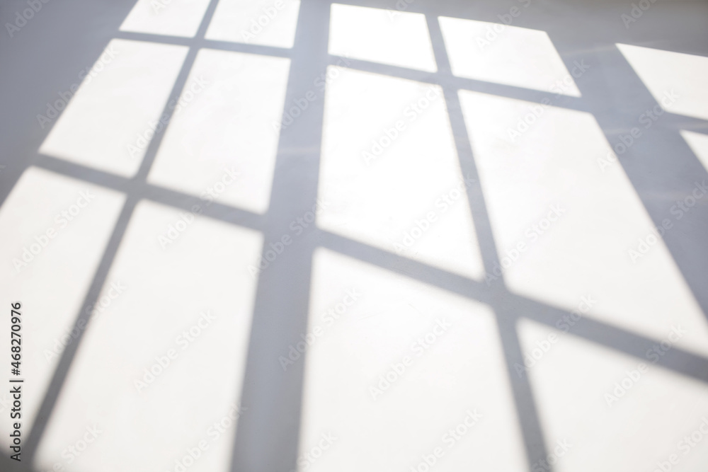 Window frames shadow on white floor in empty room. Background from ...