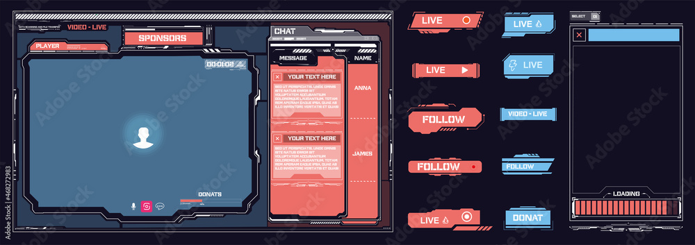 Live streaming service app screen vector adaptive design template ...