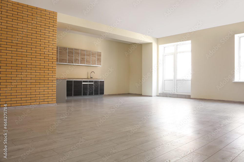 View of big empty room with counters Stock Photo | Adobe Stock
